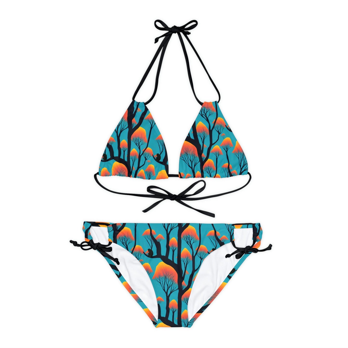 Ape Orange Strappy Bikini Two Piece Bikini Set Forest Print Sexy Bik